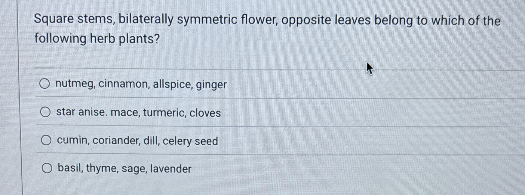 Solved Square stems, bilaterally symmetric flower, opposite | Chegg.com