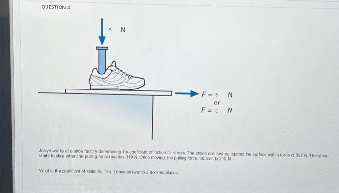 Solved QUESTION 4 AN F = 8 N F = c N Joslyn works at a shoe | Chegg.com