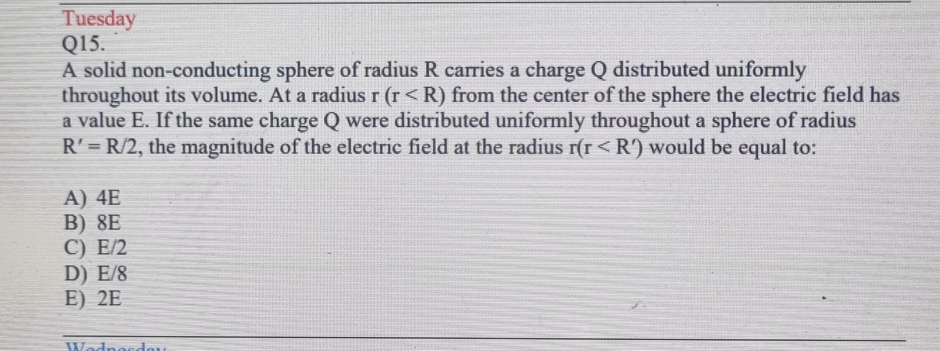 Solved Q15. A solid non-conducting sphere of radius R | Chegg.com