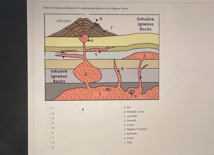 Solved Match the igenous feature to its appropriate label on | Chegg.com