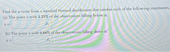 Solved Find the z-score from a standard Normal distribution | Chegg.com