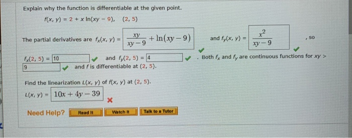 Solved Explain why the function is differentiable at the | Chegg.com