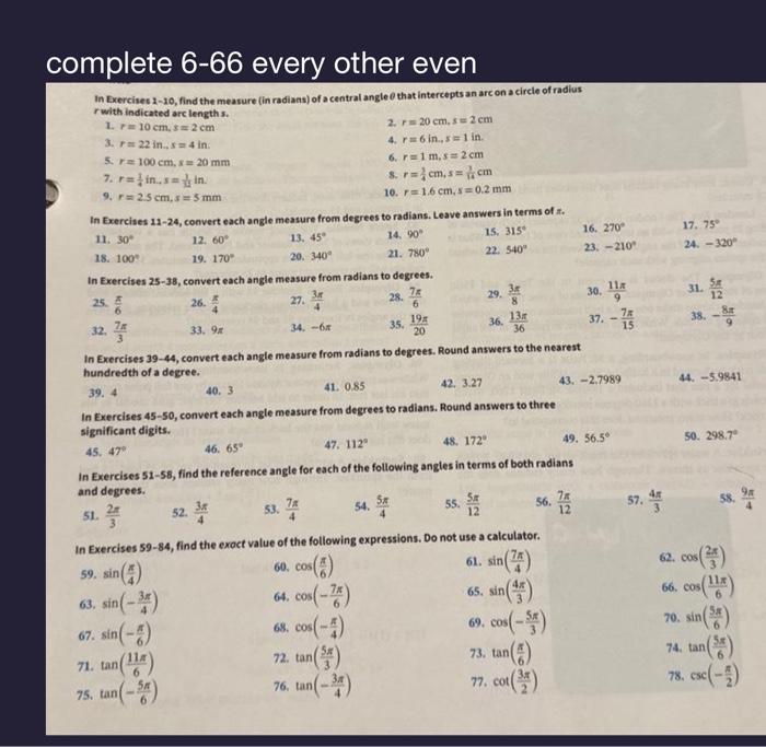 Solved In Exercises 1-10, find the measure (in radians) of a | Chegg.com