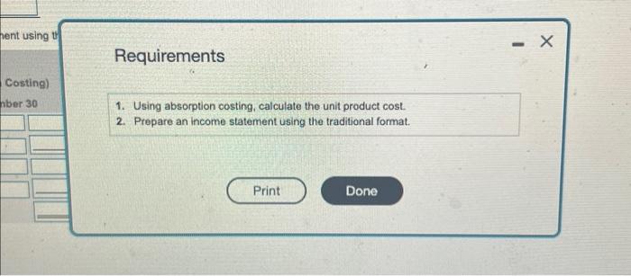 Solved Data table Requirements Costing) hber 30 1. | Chegg.com