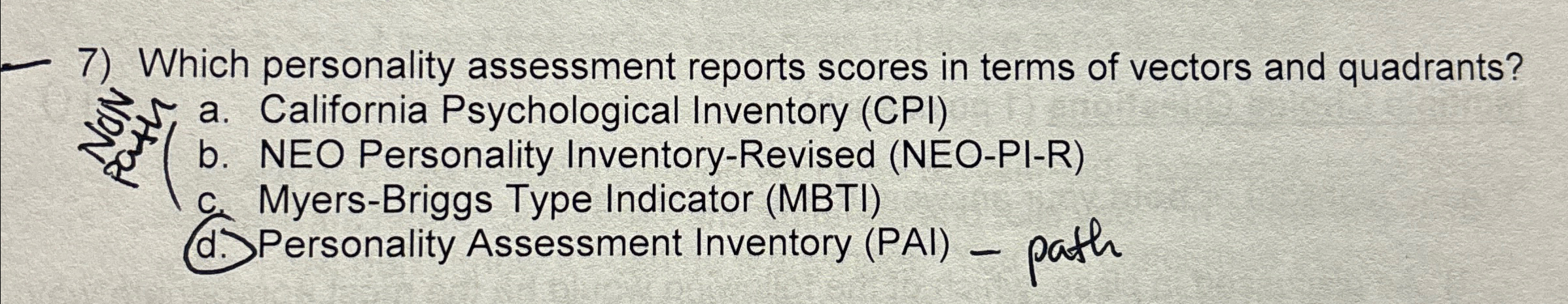 Solved Which personality assessment reports scores in terms | Chegg.com