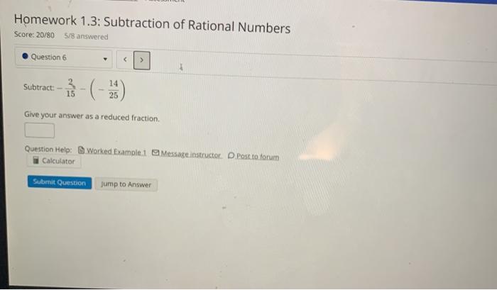 Solved Homework 1.3: Subtraction of Rational Numbers Score: | Chegg.com