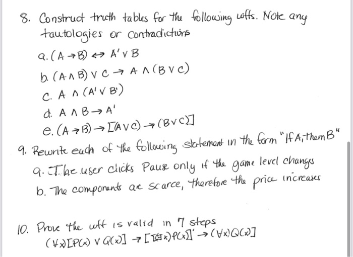 Solved 8. Construct truth tables for the following wifts. | Chegg.com