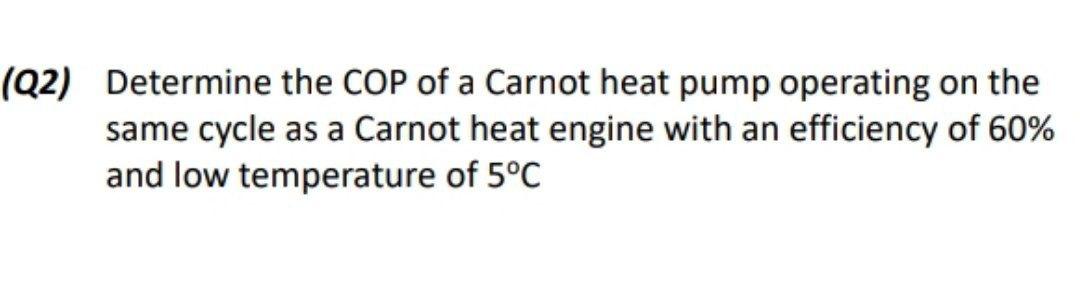 Solved (Q2) Determine the COP of a Carnot heat pump | Chegg.com