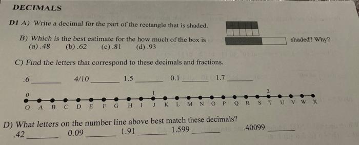 Solved DECIMALS DI A) Write a decimal for the part of the | Chegg.com
