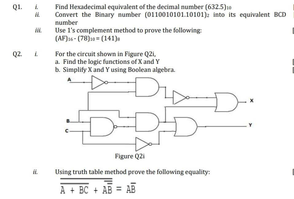 Solved Q1. ii. Find Hexadecimal equivalent of the decimal | Chegg.com