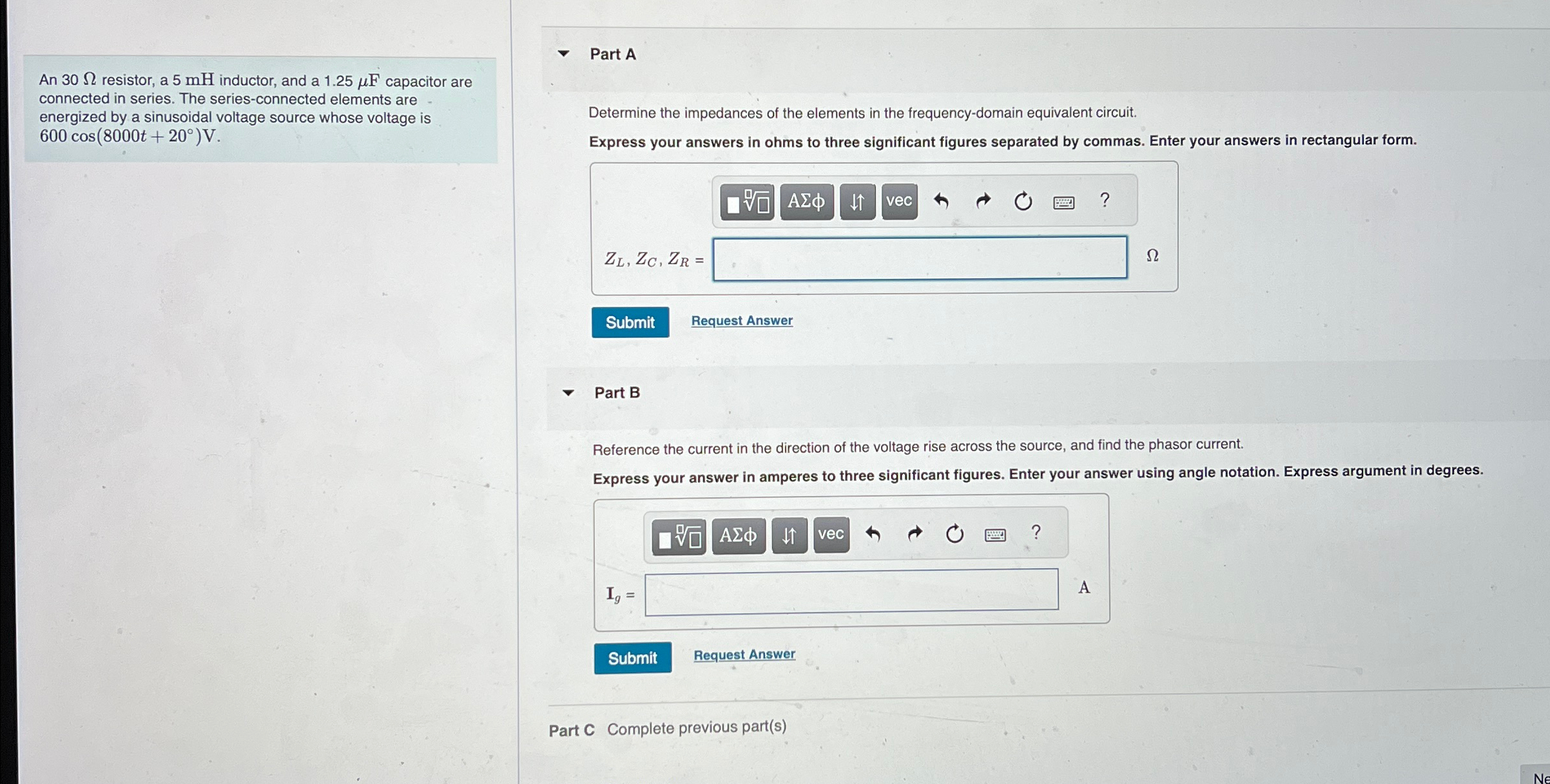 An 30Ω ﻿resistor A 5mh ﻿inductor And A 1 25μf