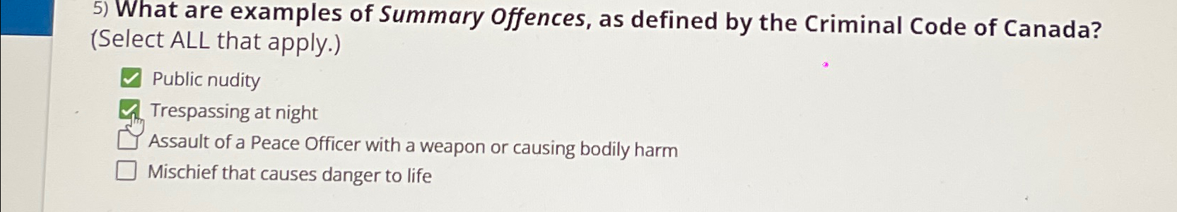 Solved What are examples of Summary Offences, as defined by | Chegg.com