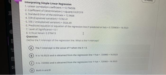 Solved 15 Points Interpreting Simple Linear Regression 1. | Chegg.com