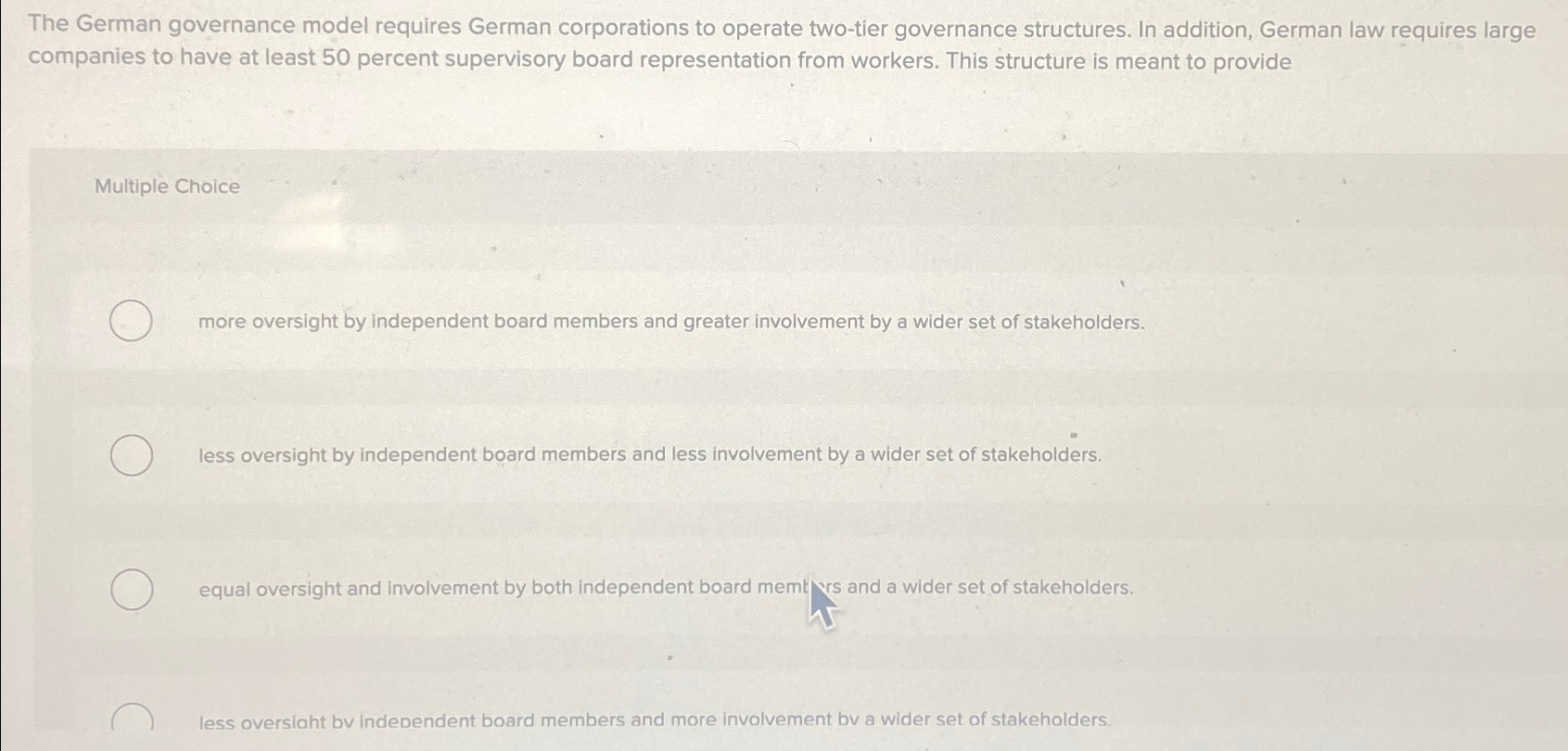 Solved The German governance model requires German | Chegg.com