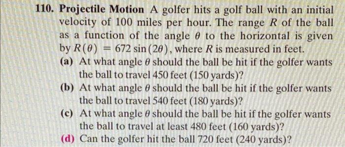 Solved 110. Projectile Motion A golfer hits a golf ball with | Chegg.com