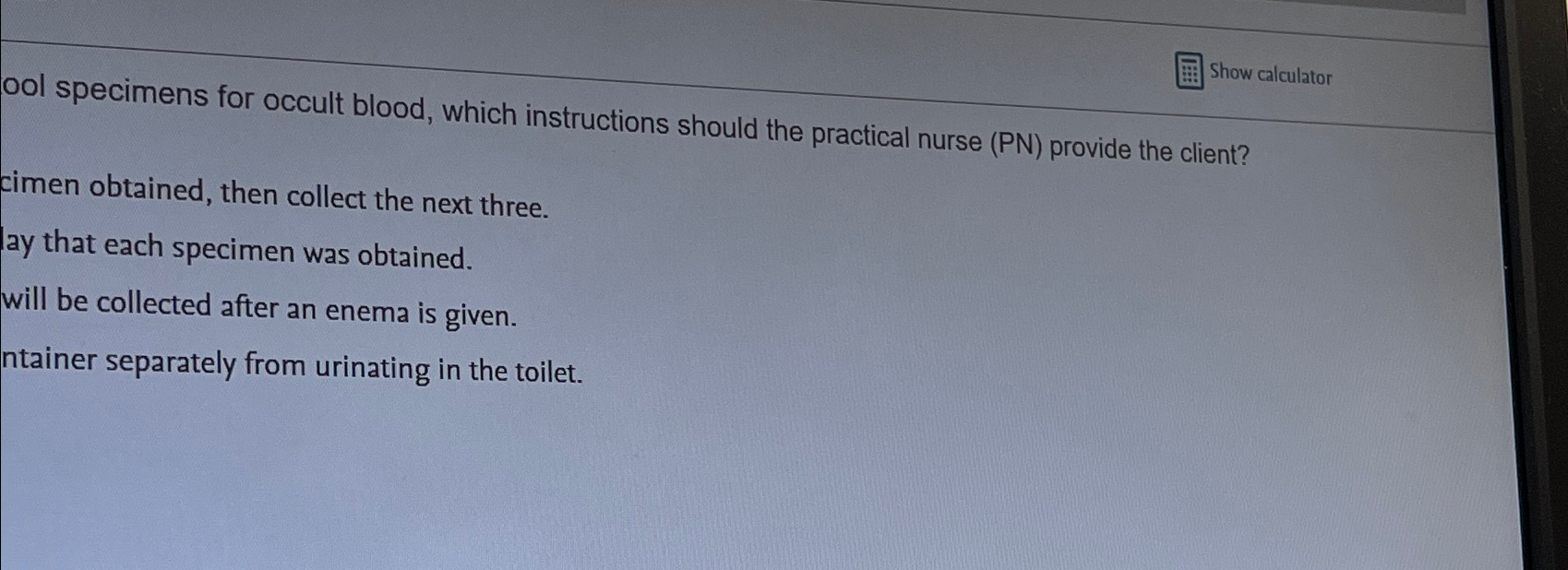 Solved ool specimens for occult blood, which instructions | Chegg.com