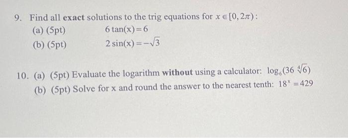 Solved 9. Find all exact solutions to the trig equations for | Chegg.com