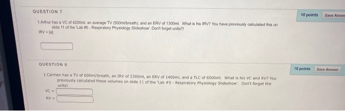 Solved 10 points Save Answe QUESTION 7 1.Arthur has a VC of | Chegg.com