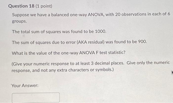 Solved Suppose we have a balanced one-way ANOVA, with 20 | Chegg.com