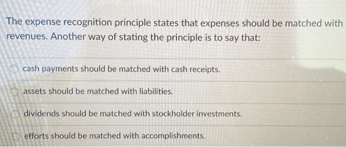 Solved The expense recognition principle states that | Chegg.com