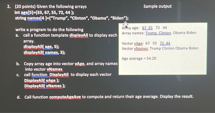 Solved 2. (20 points) Given the following arrays Sample | Chegg.com