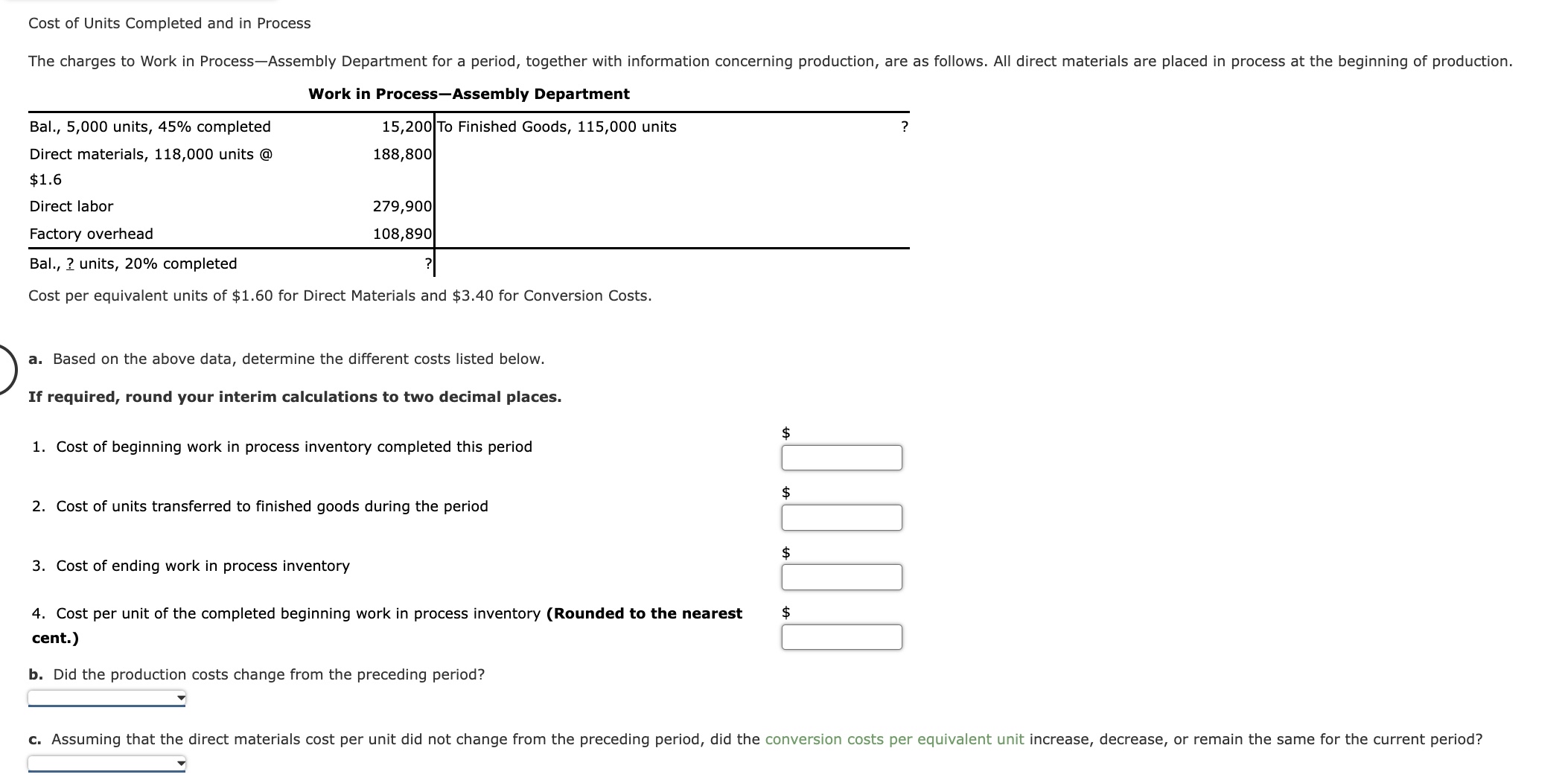 Solved Cost of Units Completed and in ProcessWork in | Chegg.com
