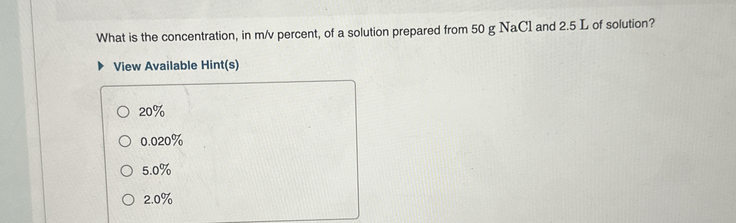 Solved What is the concentration, in mv ﻿percent, of a | Chegg.com