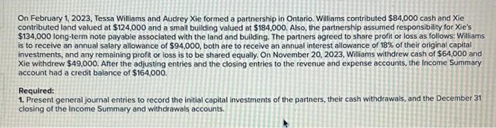 Solved On February 1, 2023, Tessa Williams and Audrey Xie | Chegg.com