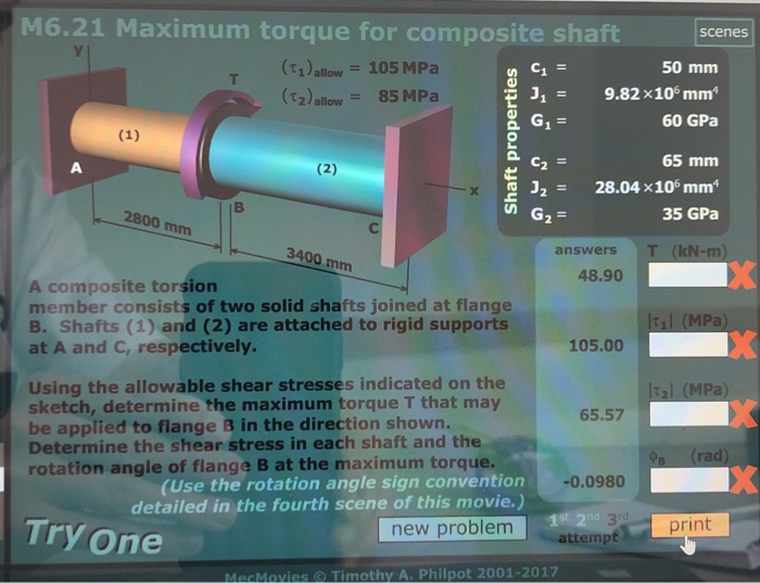 Solved scenes = II M6.21 Maximum torque for composite shaft | Chegg.com