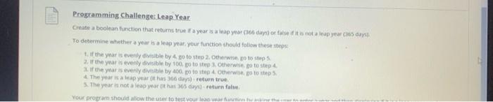 Solved Programming Challenge: Leap Year Create a boolean | Chegg.com