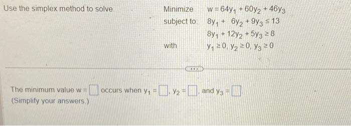 Solved Use the simplex method to solve Minimize subject to | Chegg.com