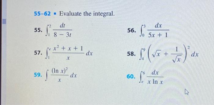 Solved 55-62 Evaluate the integral. 55. ∫128−3tdt 56. | Chegg.com