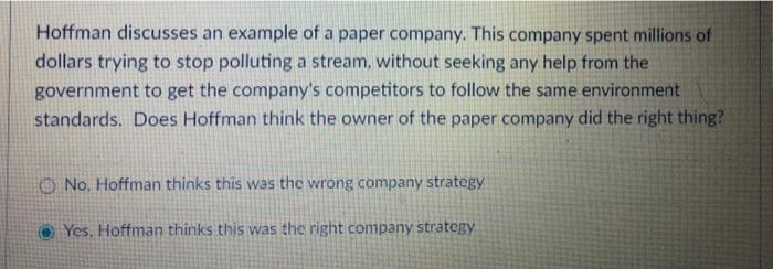 Hoffman discusses an example of a paper company. This | Chegg.com