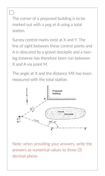 Solved The corner of a proposed building is to be marked out | Chegg.com