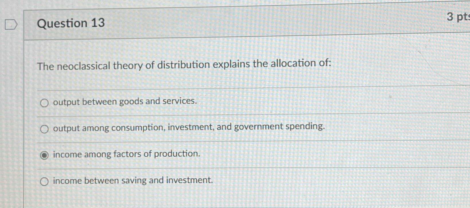 Solved Question 133ptThe neoclassical theory of distribution | Chegg.com