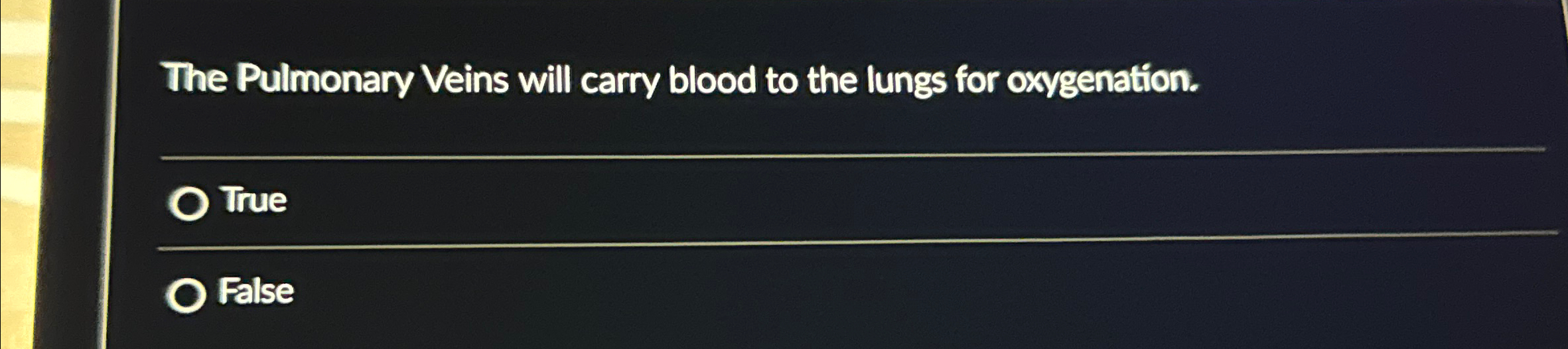 Solved The Pulmonary Veins will carry blood to the lungs for | Chegg.com