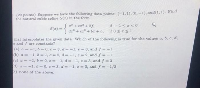 Solved (20 points) Suppose we have the following data | Chegg.com