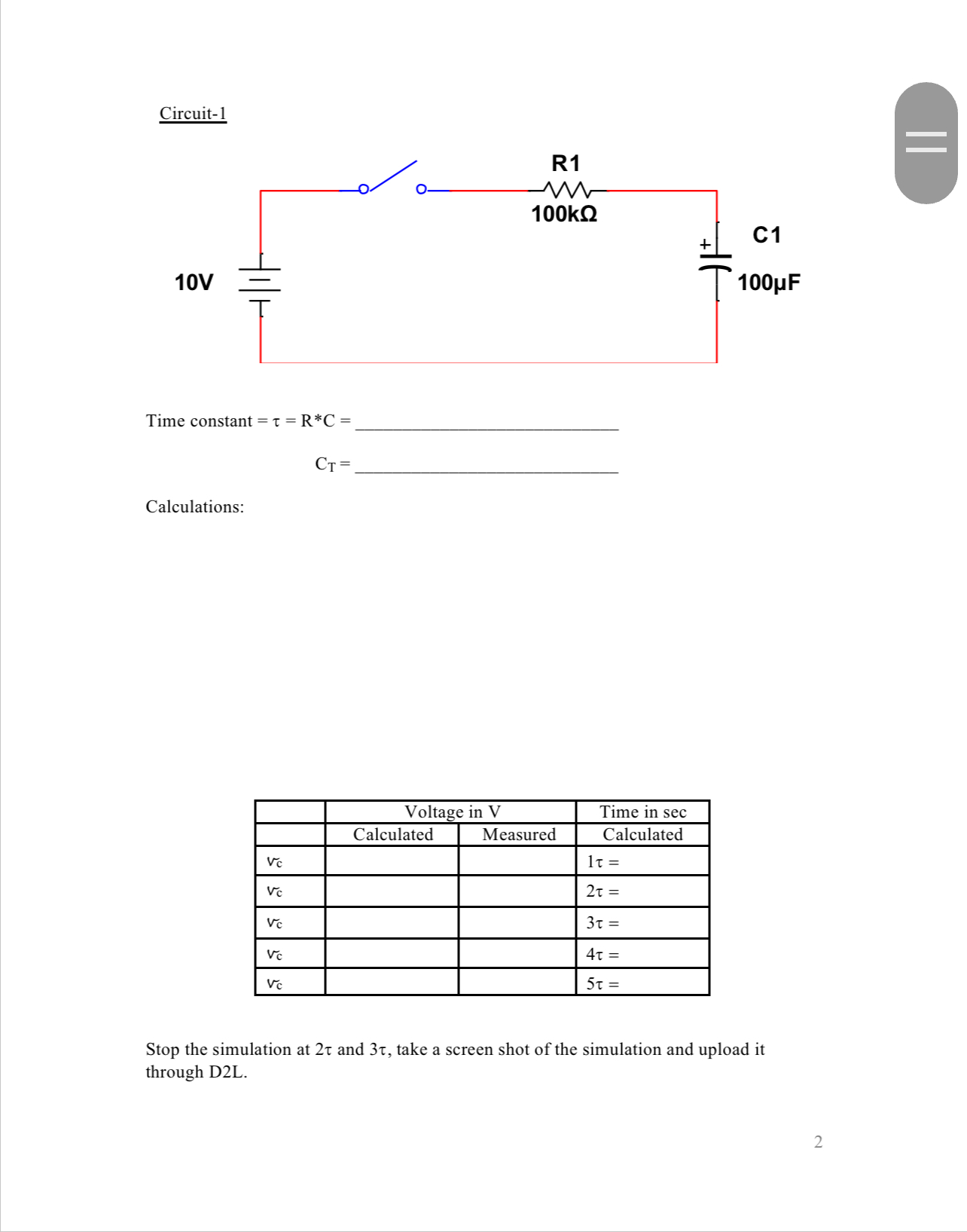 Solved Circuit-1Time constant | Chegg.com