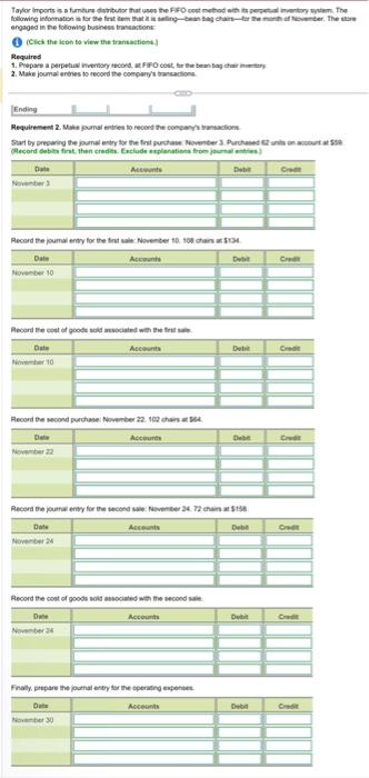 Solved Taylor Imports is a furniture distribulor that uses | Chegg.com