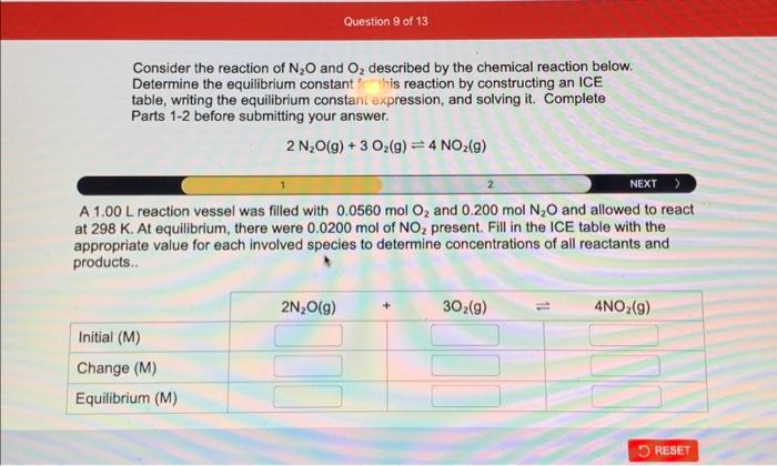 Solved Consider the reaction of N2O and O2 described by the | Chegg.com