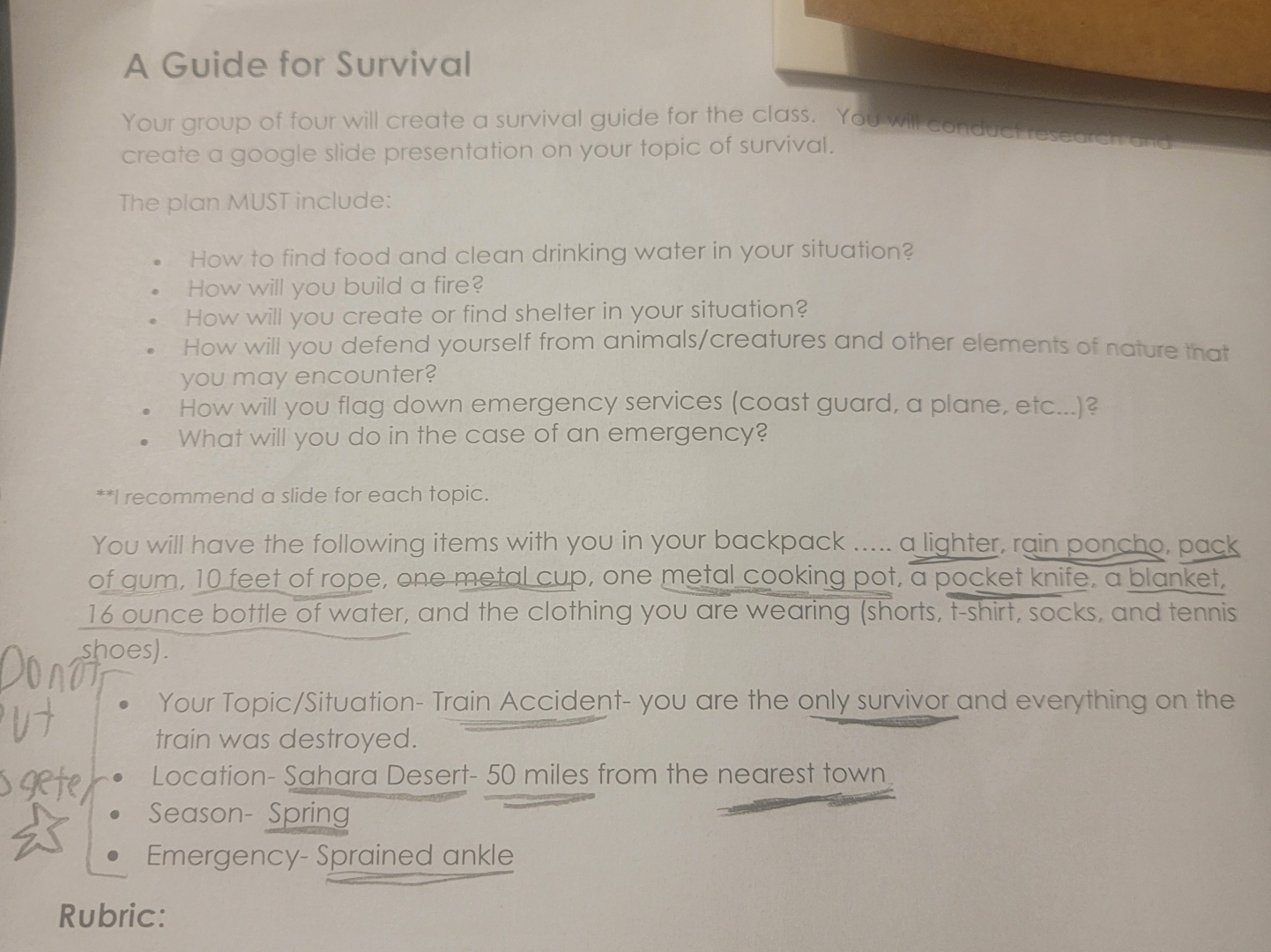Solved A Guide for SurvivalYour group of four will create a | Chegg.com