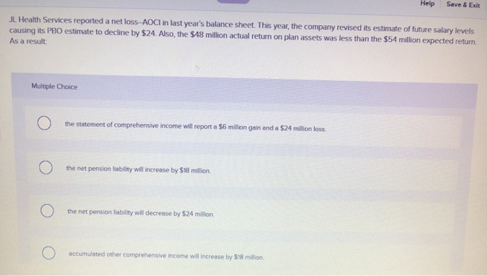 Solved JL Health Services reported a net loss-AOCI in last | Chegg.com