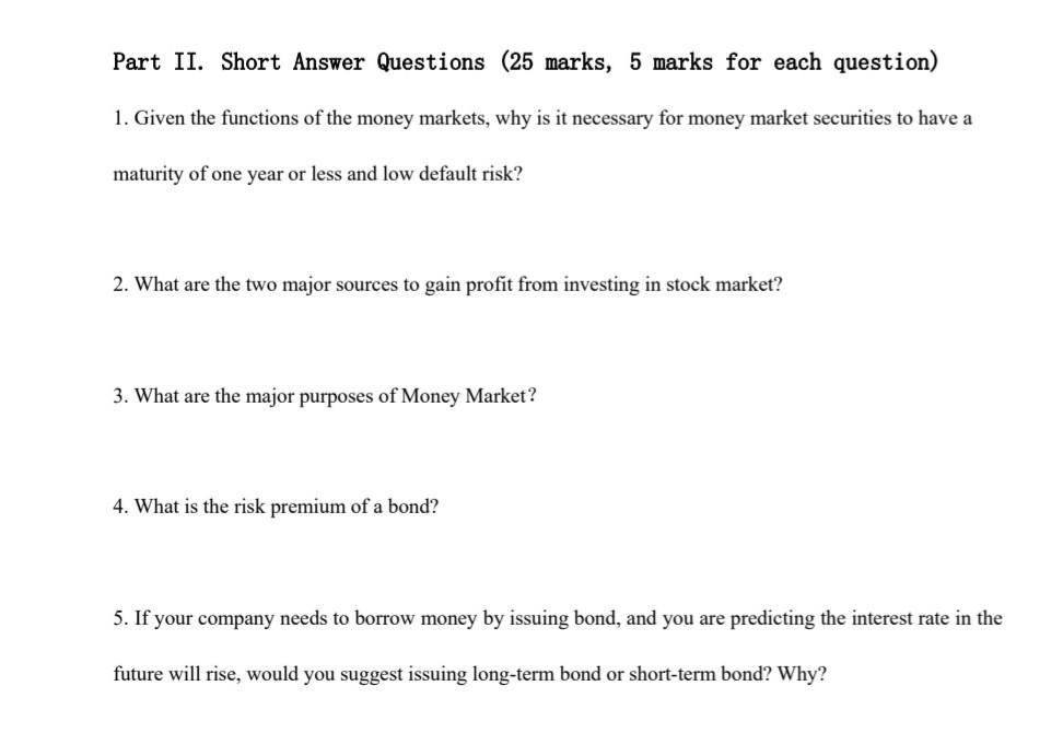 Solved Part Ii Short Answer Questions 25 Marks 5 Marks Chegg