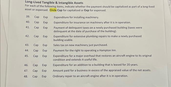 Solved Long-Lived Tangible & Intangible Assets For each of | Chegg.com