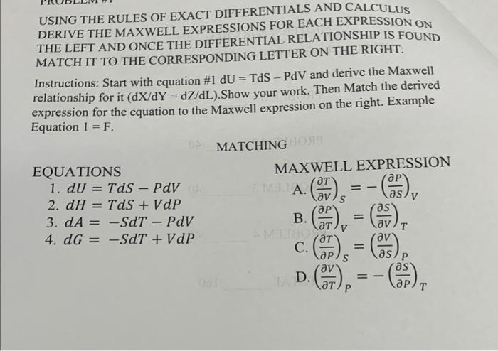 Solved USING THE RULES OF EXACT DIFFERENTIALS AND CALCULUS | Chegg.com