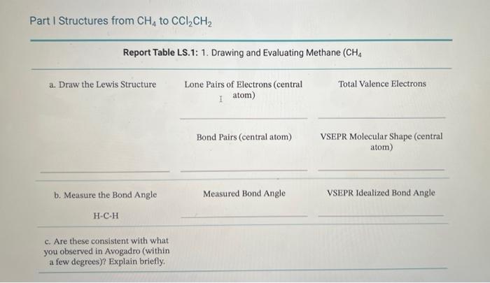 [Solved]: Part I Structures from \( \mathrm{CH}_{4} \) to