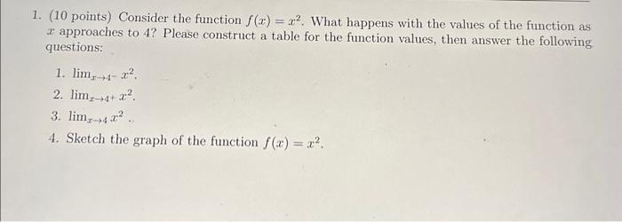 Solved 1. (10 points) Consider the function f(x)=x2. What | Chegg.com