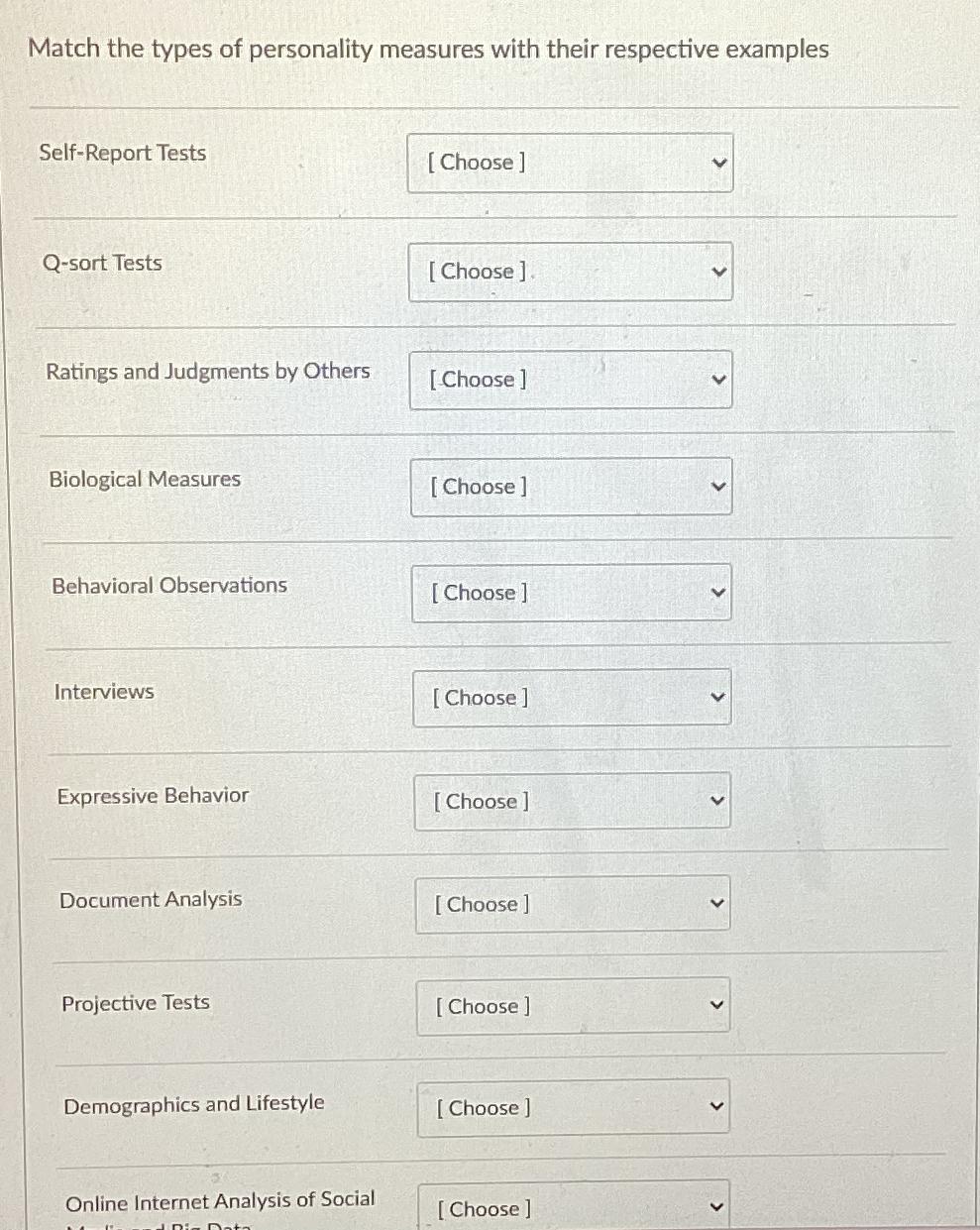 Solved Match the types of personality measures with their | Chegg.com