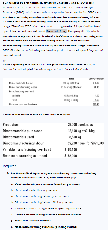 Solved 8-25 ﻿Flexible-budget variances, reviev of Chapters 7 | Chegg.com