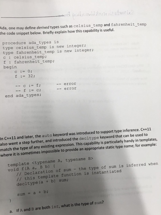 Solved Ada, one may define derived types such as | Chegg.com